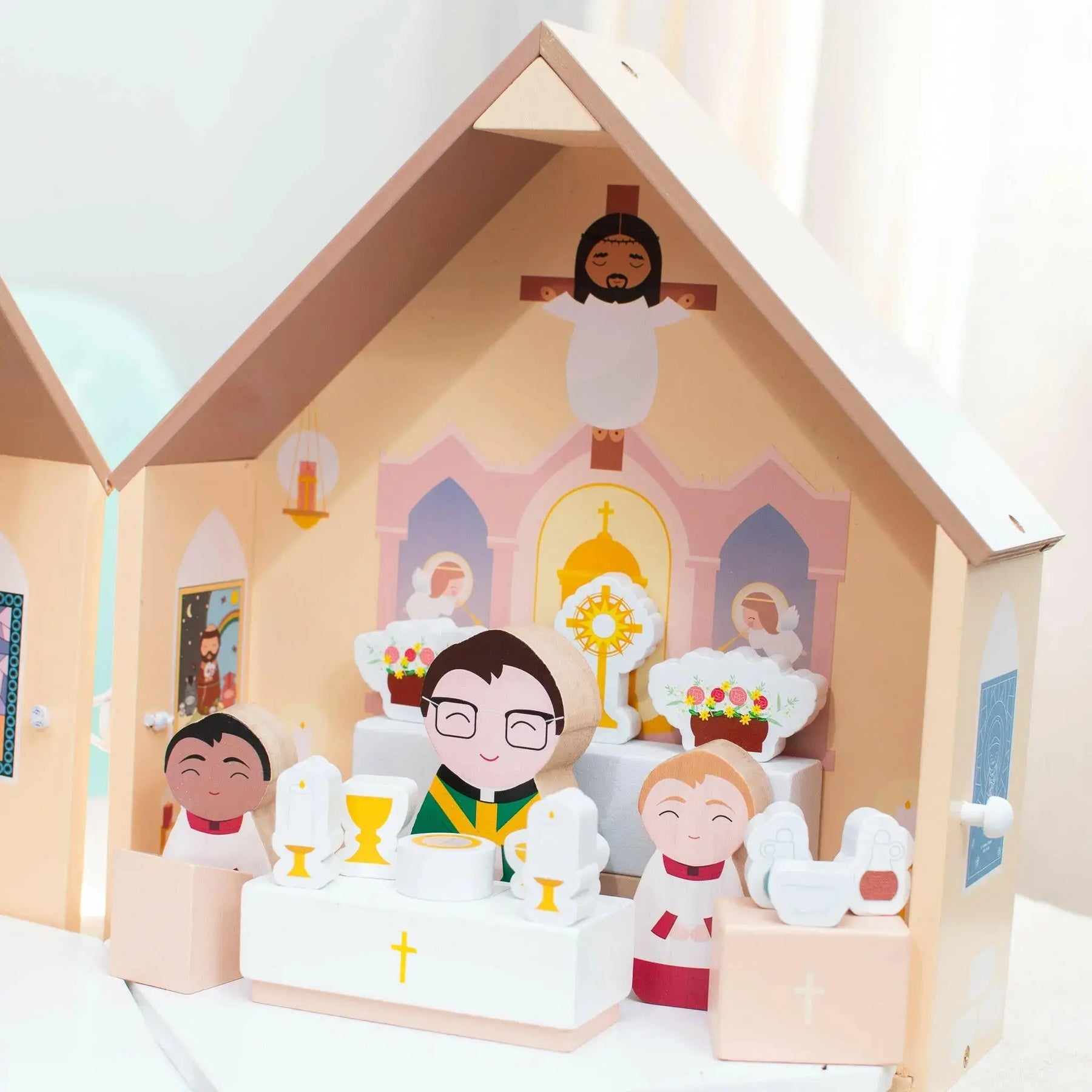 Wooden Catholic Church Playset – Shining Light Dolls