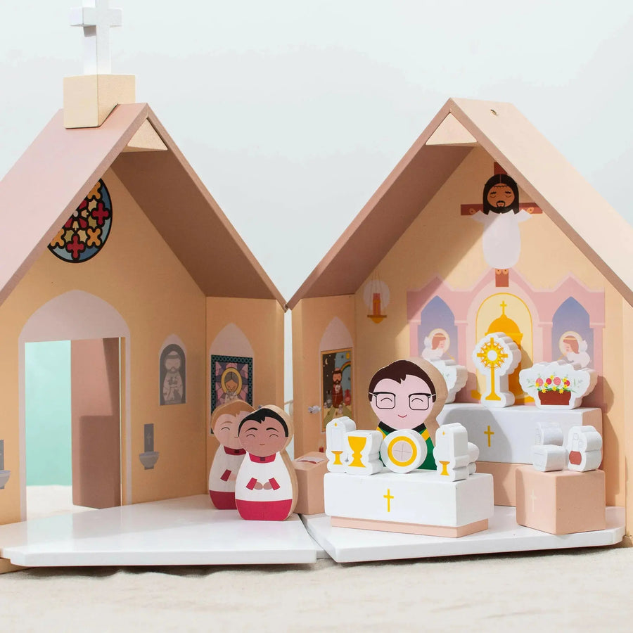 Wooden Catholic Church Playset - Shining Light Dolls